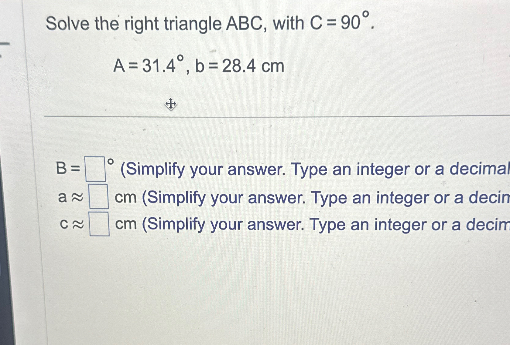 Solved Solve the right triangle ABC, with | Chegg.com