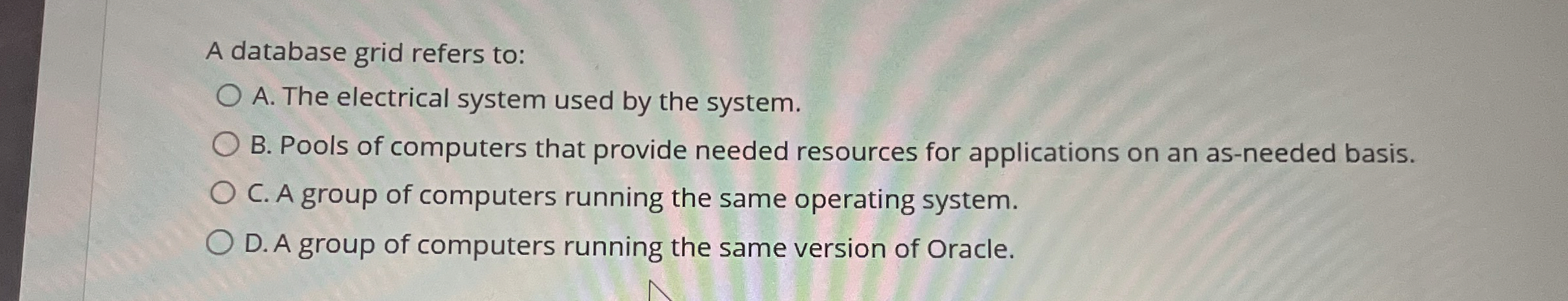 Solved A database grid refers to:A. ﻿The electrical system | Chegg.com