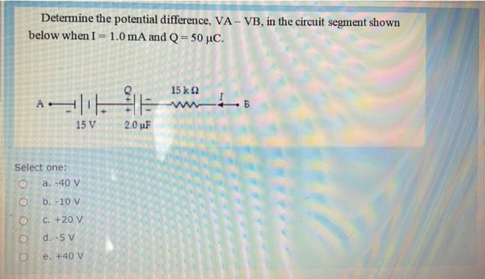 Solved Determine the potential difference, VA - VB, in the | Chegg.com