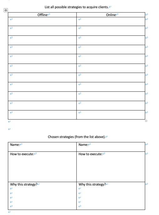 Solved List all possible strategies to acquire clients. | Chegg.com