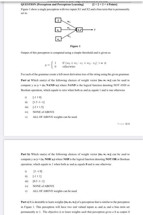 Solved QUESTION Perceptron and Perceptron Learning 12+2+2+4 | Chegg.com