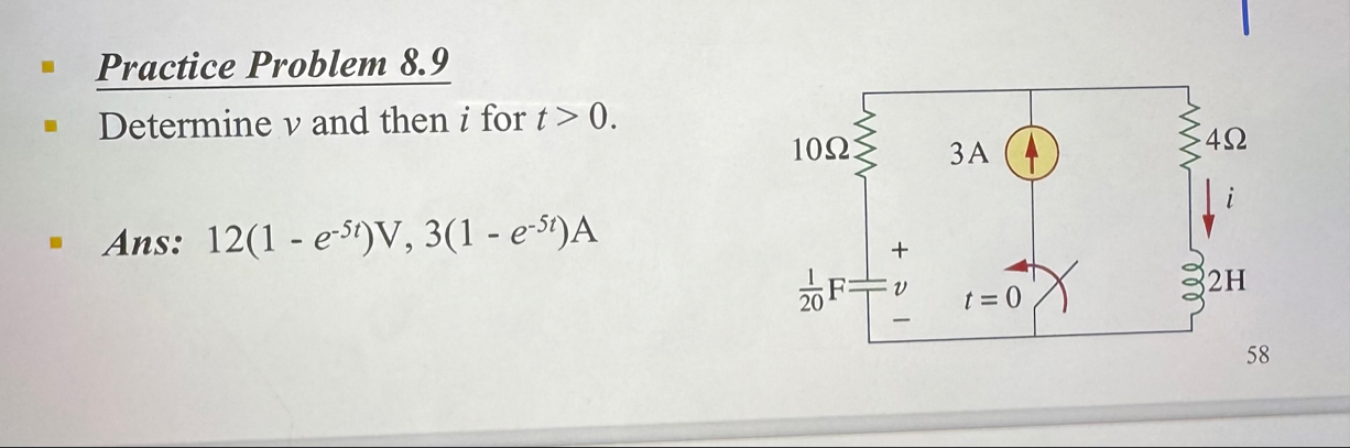 Solved Practice Problem 8.9Determine v ﻿and then i for | Chegg.com