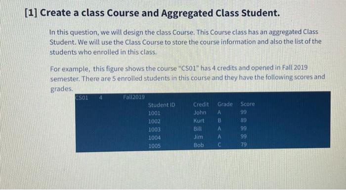 Solved [1] Create a class Course and Aggregated Class | Chegg.com