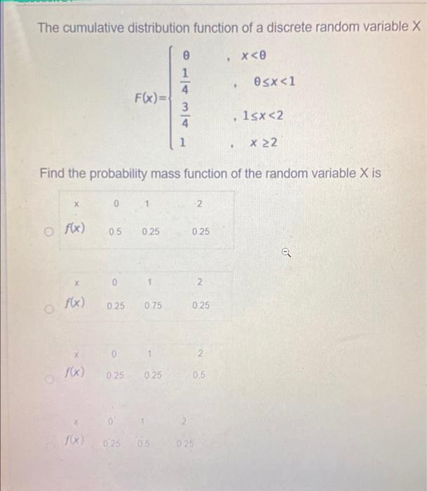 Solved The cumulative distribution function of a discrete | Chegg.com