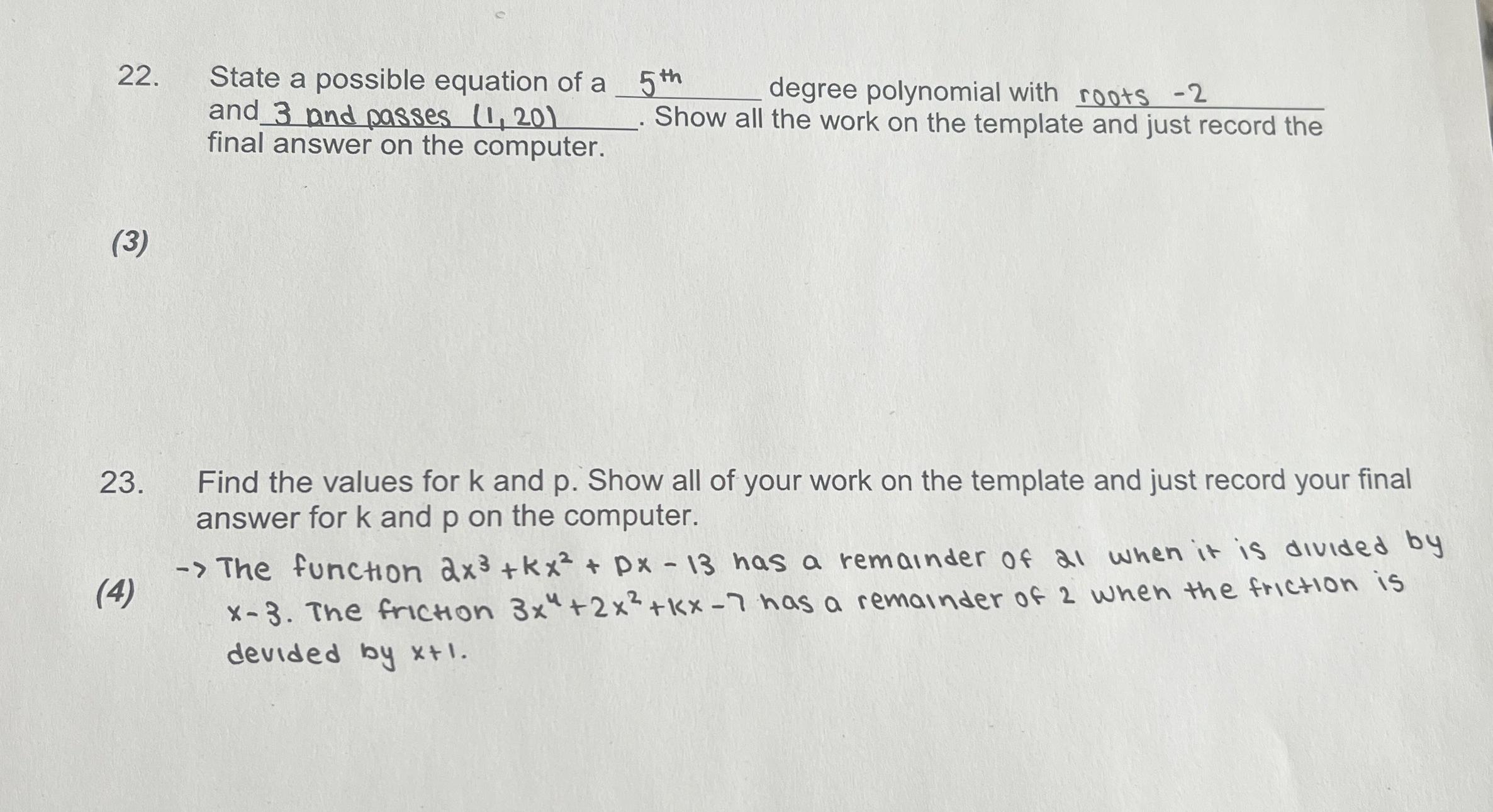 Solved State a possible equation of a 5th ﻿degree | Chegg.com