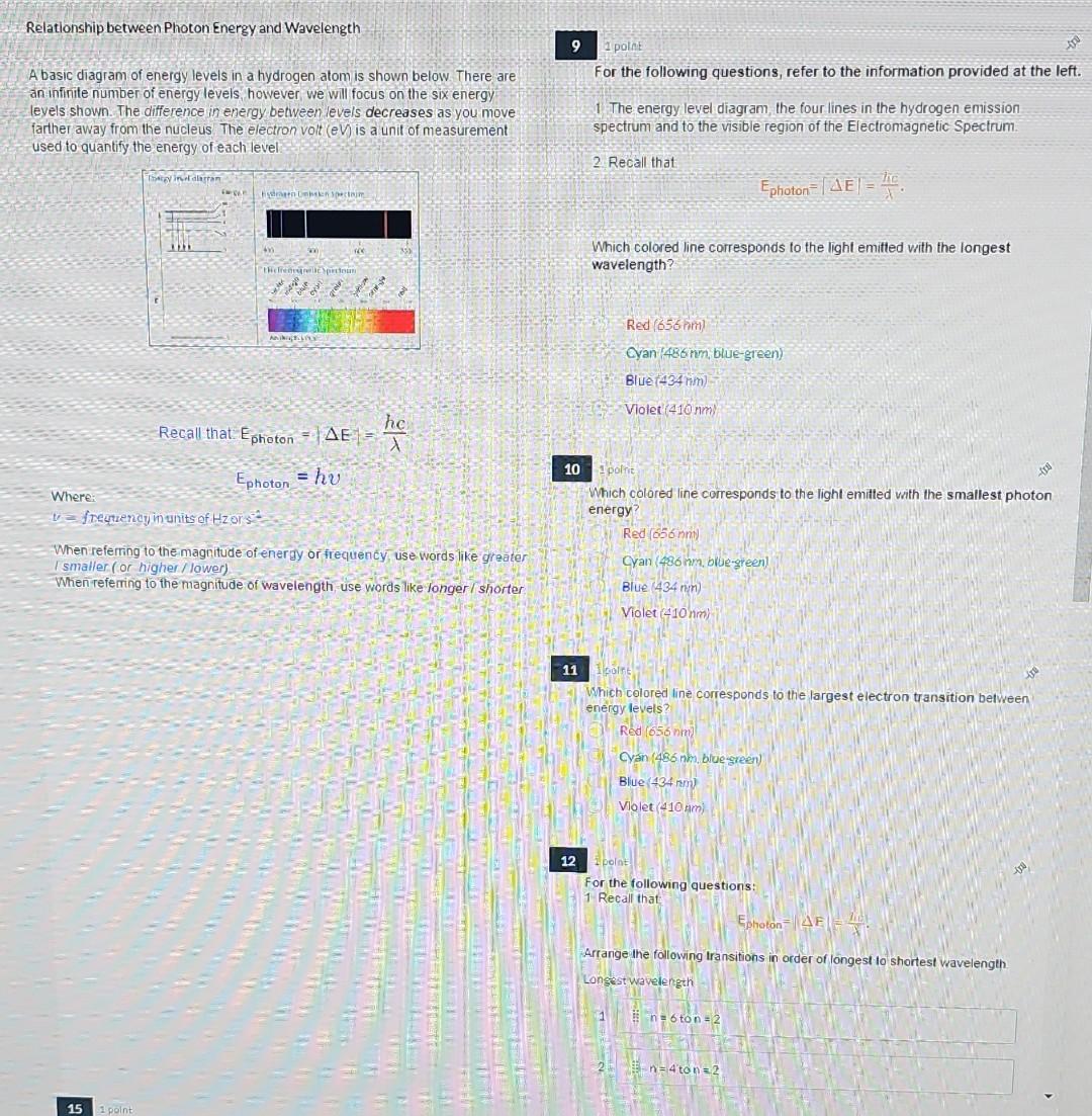 Solved Hydrogen Energy Level Dlagram A basic diagram of | Chegg.com