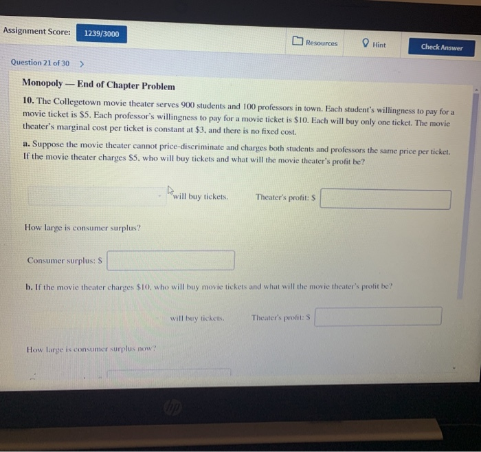 Solved Assignment Score: 1239/3000 Resources Hint Check | Chegg.com