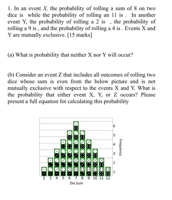 Solved 1. In an event X, the probability of rolling a sum of | Chegg.com