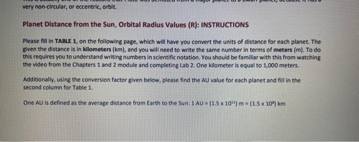 Solved very non-circular, or eccentric, orblt. Planet | Chegg.com