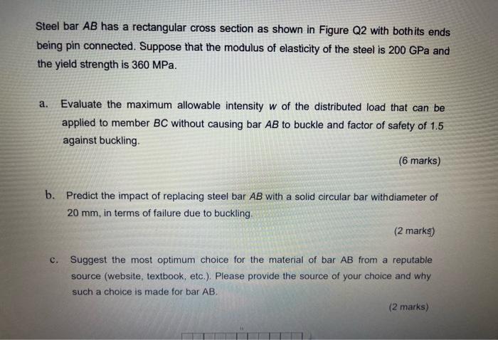 Solved Steel bar AB has a rectangular cross section as shown | Chegg.com