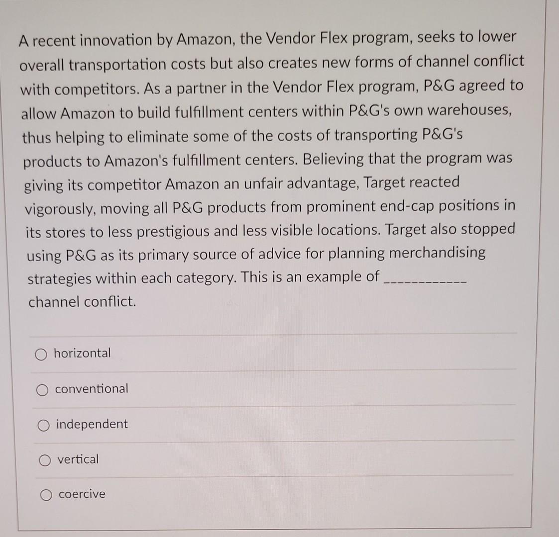 Solved A recent innovation by Amazon, the Vendor Flex | Chegg.com