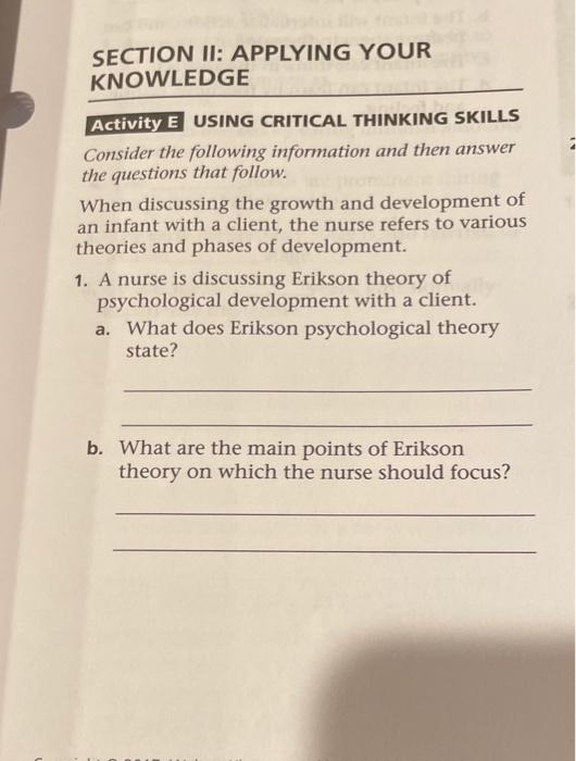 Solved SECTION II: APPLYING YOUR KNOWLEDGE Activity E USING | Chegg.com