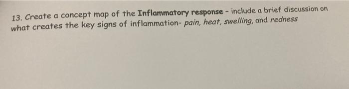 Solved 13. Create a concept map of the Inflammatory response | Chegg.com