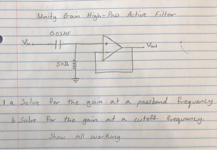 Solved Unity Gain High-Pass Active Filter 0.03 MP Vout 562 | Chegg.com