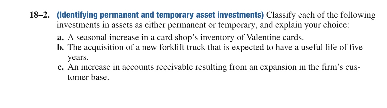 Solved 18-2. (Identifying permanent and temporary asset | Chegg.com