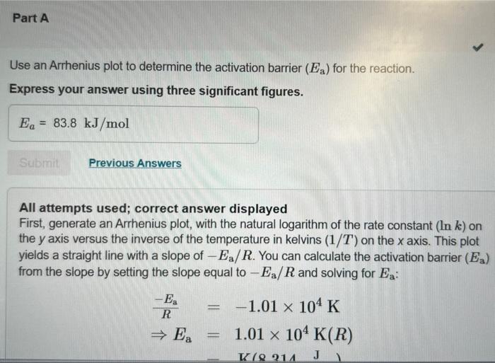 Solved Use an Arrhenius plot to determine the frequency | Chegg.com