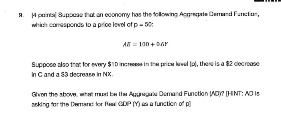 Solved [4 ﻿points] ﻿Suppose that an economy has the | Chegg.com