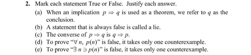 Solved Mark each statement True or False. Justify each | Chegg.com