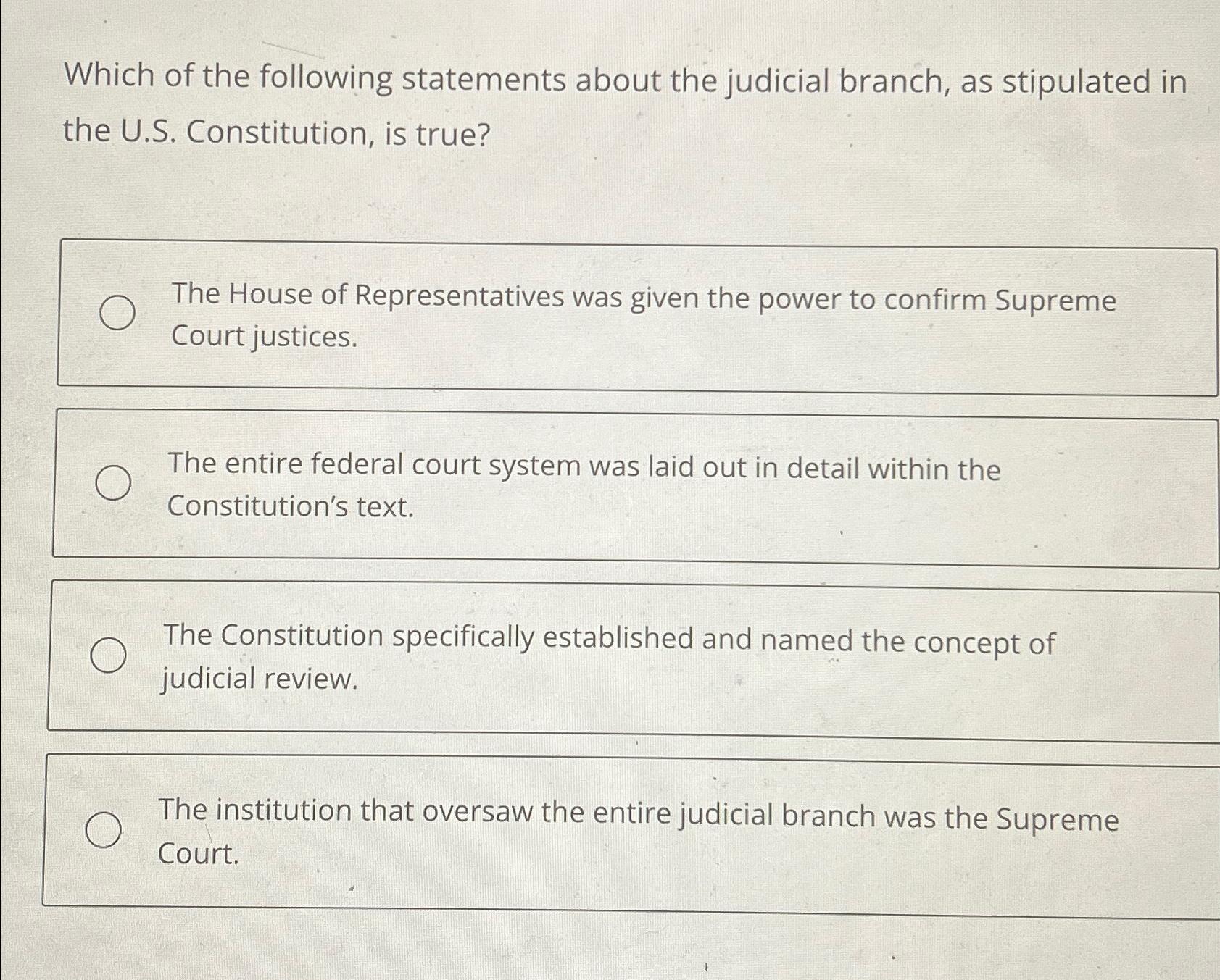 Solved Which of the following statements about the judicial | Chegg.com