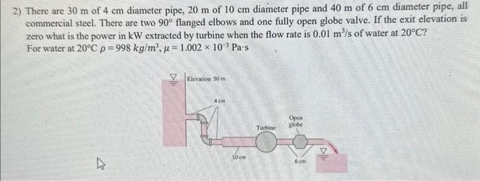Solved 2) There are 30 m of 4 cm diameter pipe, 20 m of 10 | Chegg.com