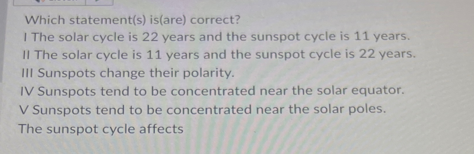 Solved Which statement(s) ﻿is(are) ﻿correct?1 ﻿The solar | Chegg.com