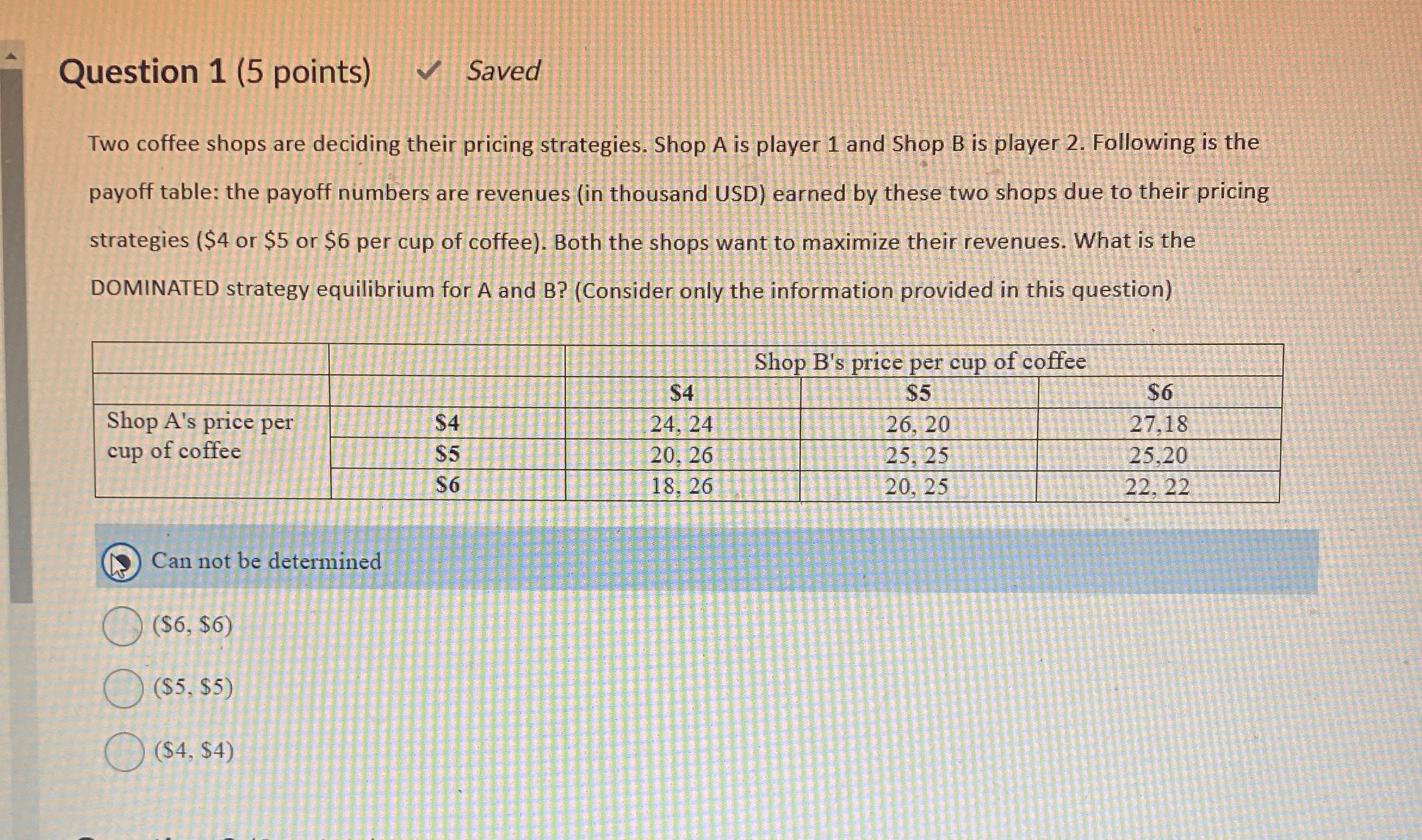 Solved Question 1 (5 ﻿points)SavedTwo coffee shops are | Chegg.com