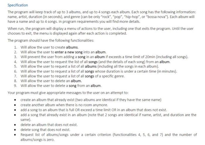 Solved Specification The program will keep track of up to 3 | Chegg.com
