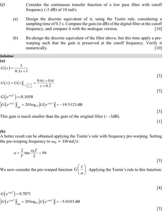 03 Consider the continuous transfer function of a low | Chegg.com