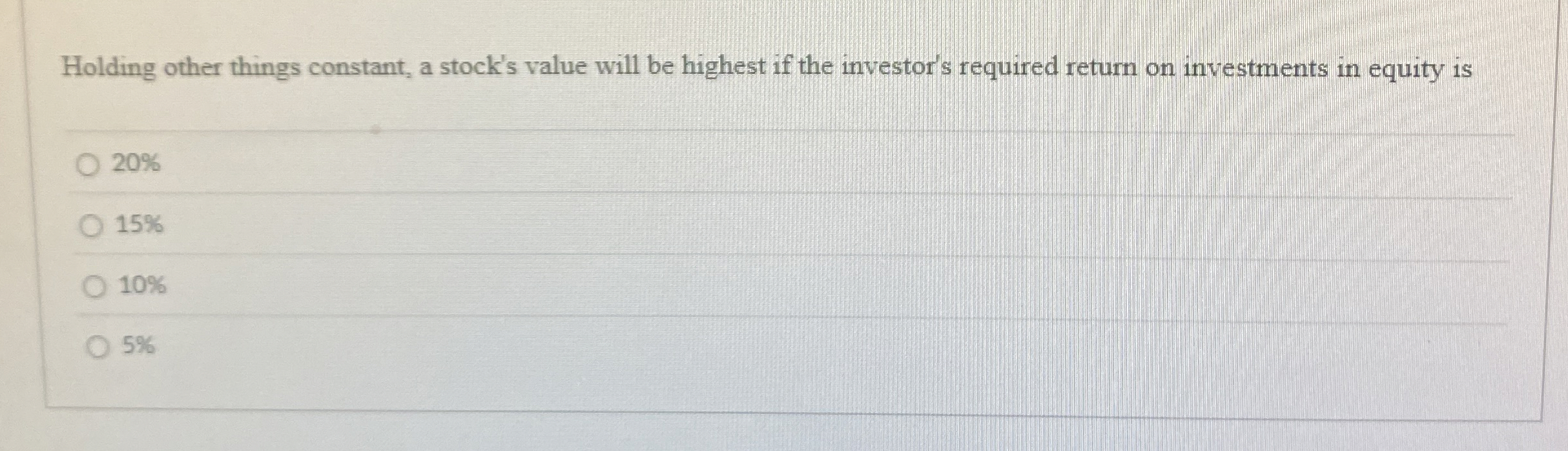 Solved Holding other things constant, a stock's value will | Chegg.com