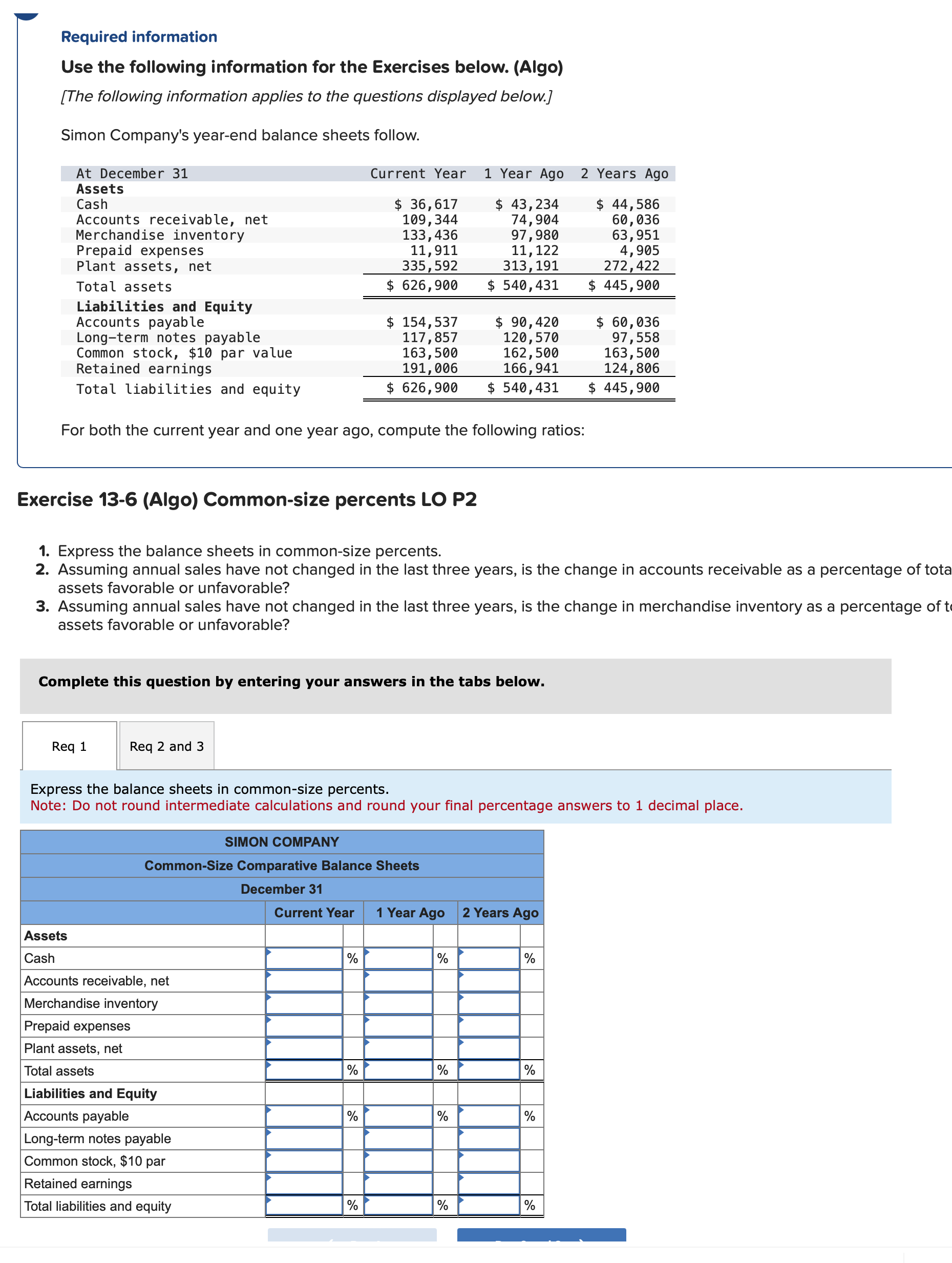 Solved Exercise 13-6 (Algo) ﻿Common-size percents LO | Chegg.com