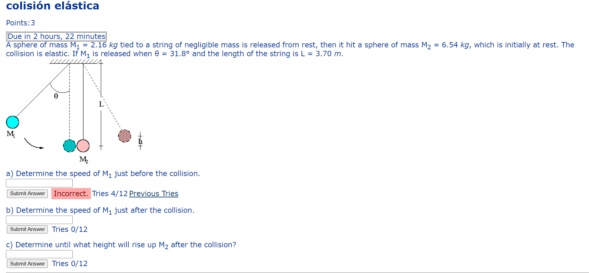 A sphere of mass M1 = 2.16 ﻿kg tied to a string of | Chegg.com