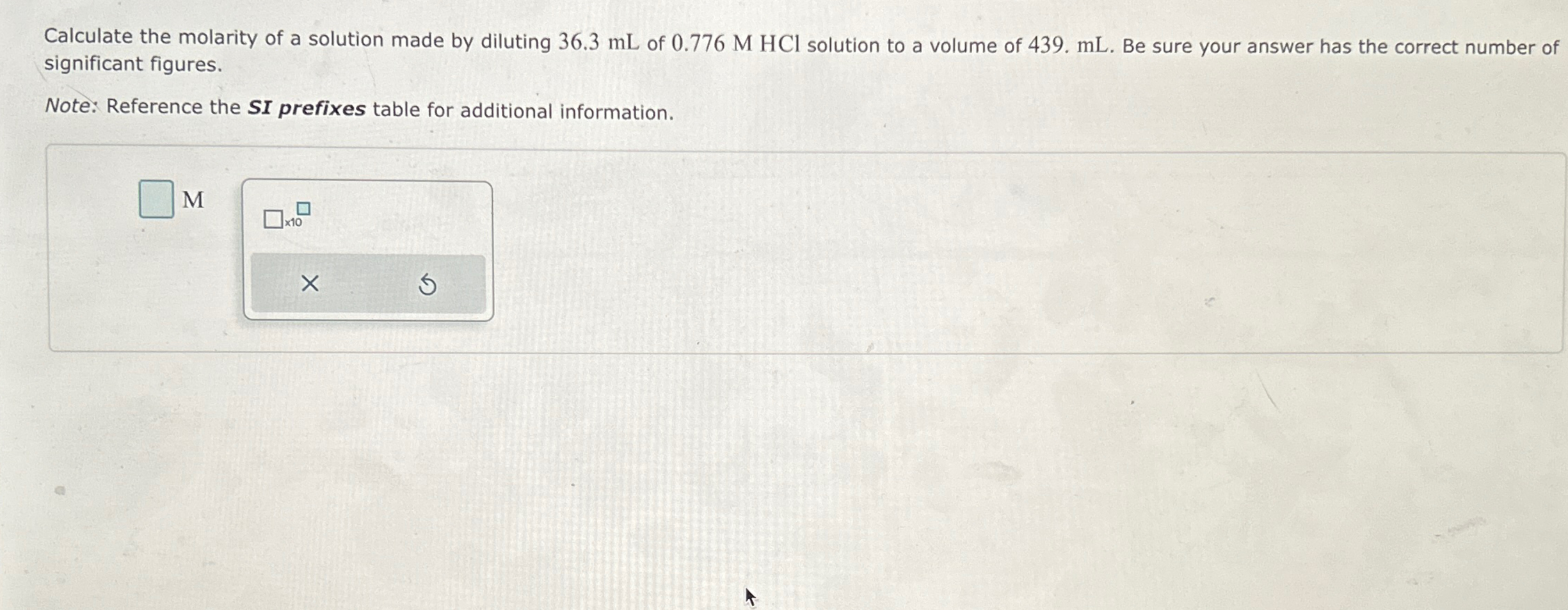 Solved Calculate the molarity of a solution made by diluting | Chegg.com