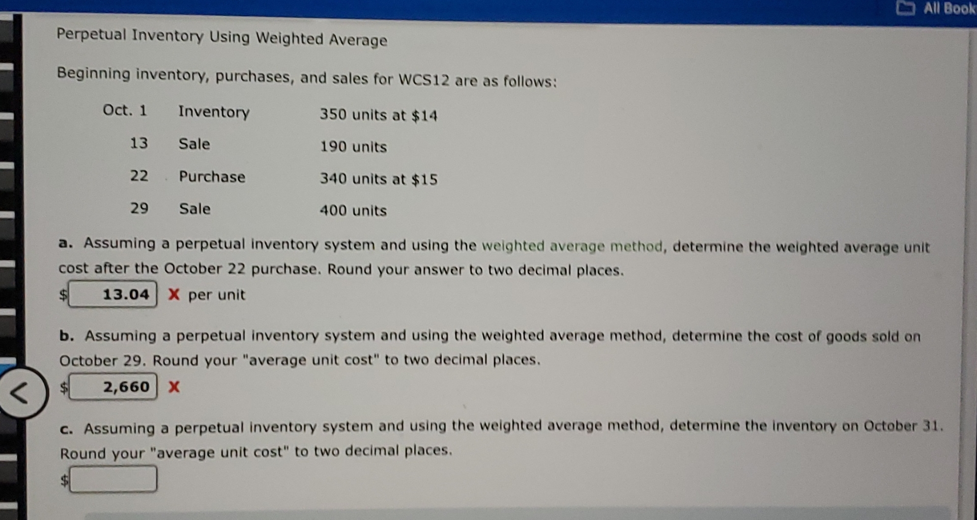 Solved Perpetual Inventory Using Weighted AverageBeginning | Chegg.com