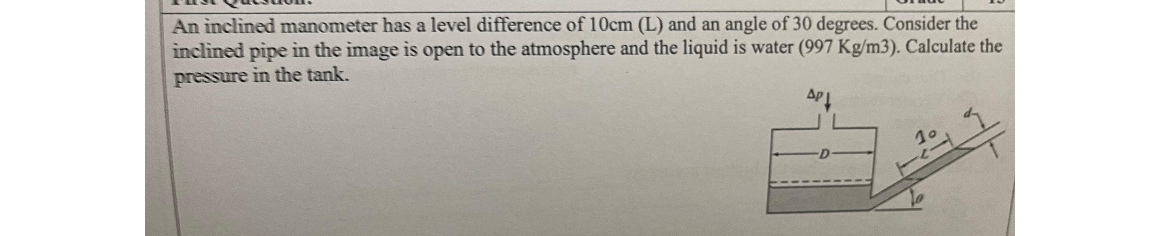 Solved An inclined manometer has a level difference of | Chegg.com