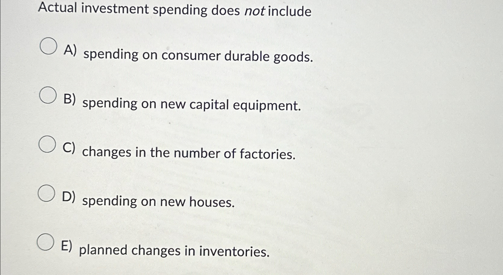 Solved Actual investment spending does not includeA) | Chegg.com