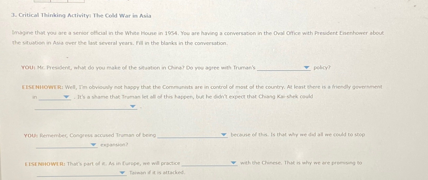 Solved Critical Thinking Activity: The Cold War in | Chegg.com