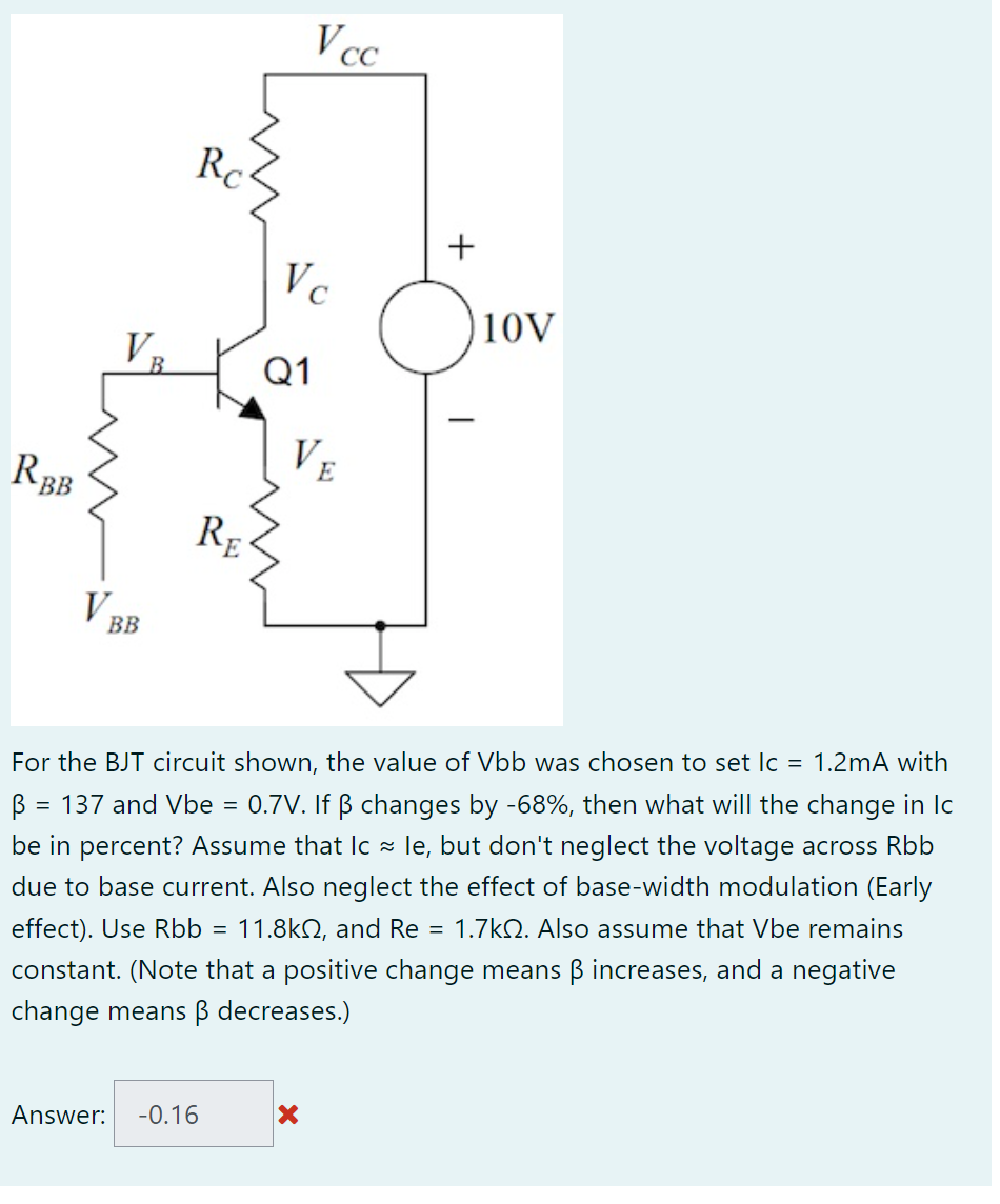 Solved For the BJT circuit shown, the value of Vbb ﻿was | Chegg.com