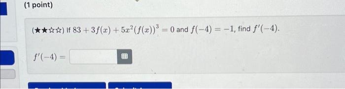 Solved (1 point) f′(−4)= | Chegg.com