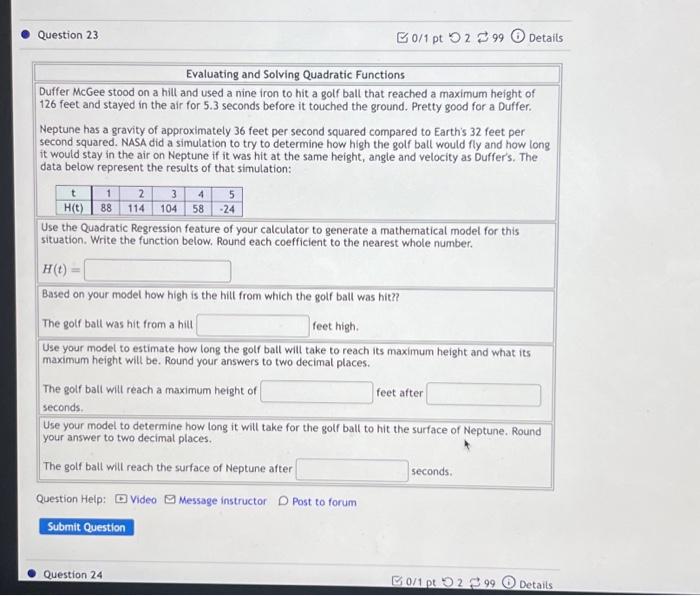 Solved Evaluating and Solving Quadratic Functions Duffer | Chegg.com