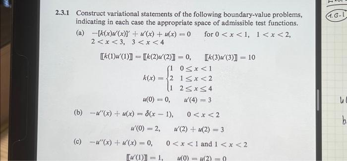 Solved 2.3.1 Construct variational statements of the | Chegg.com