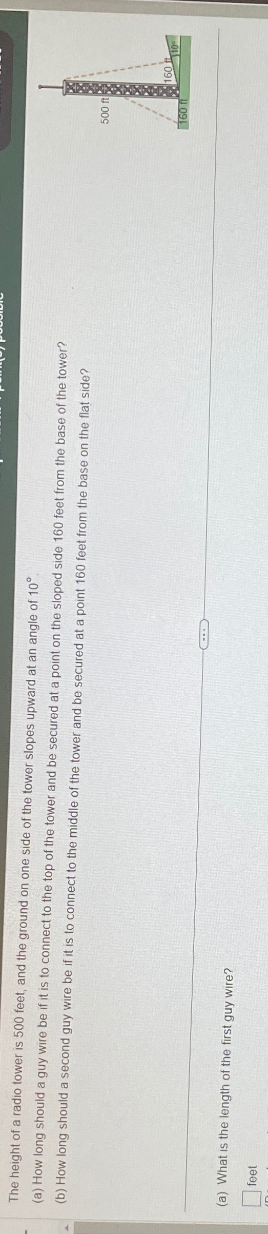 Solved ThThe height of a radio tower is 500 ﻿feet, and the | Chegg.com