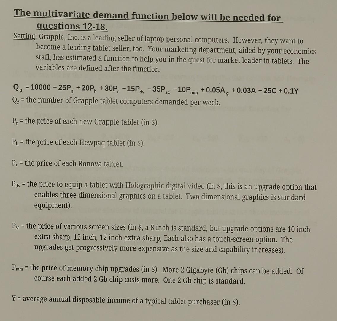 Solved The multivariate demand function below will be needed | Chegg.com