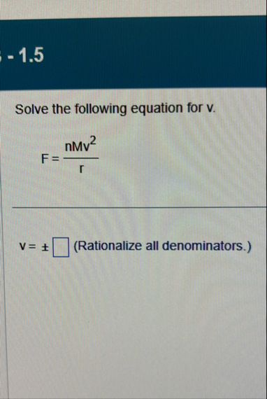 Solved 1.5Solve the following equation for | Chegg.com