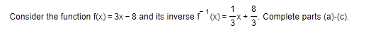 Solved Consider the function f(x)=3x-8 ﻿and its inverse | Chegg.com