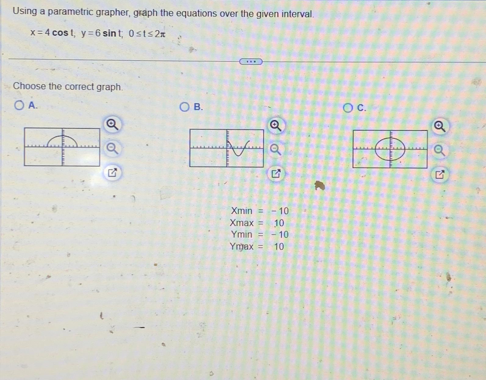 Solved Using a parametric grapher, graph the equations over | Chegg.com