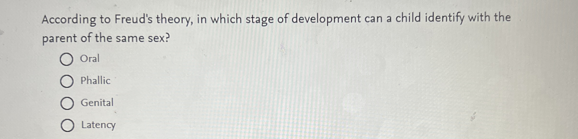 Solved According to Freud's theory, in which stage of | Chegg.com