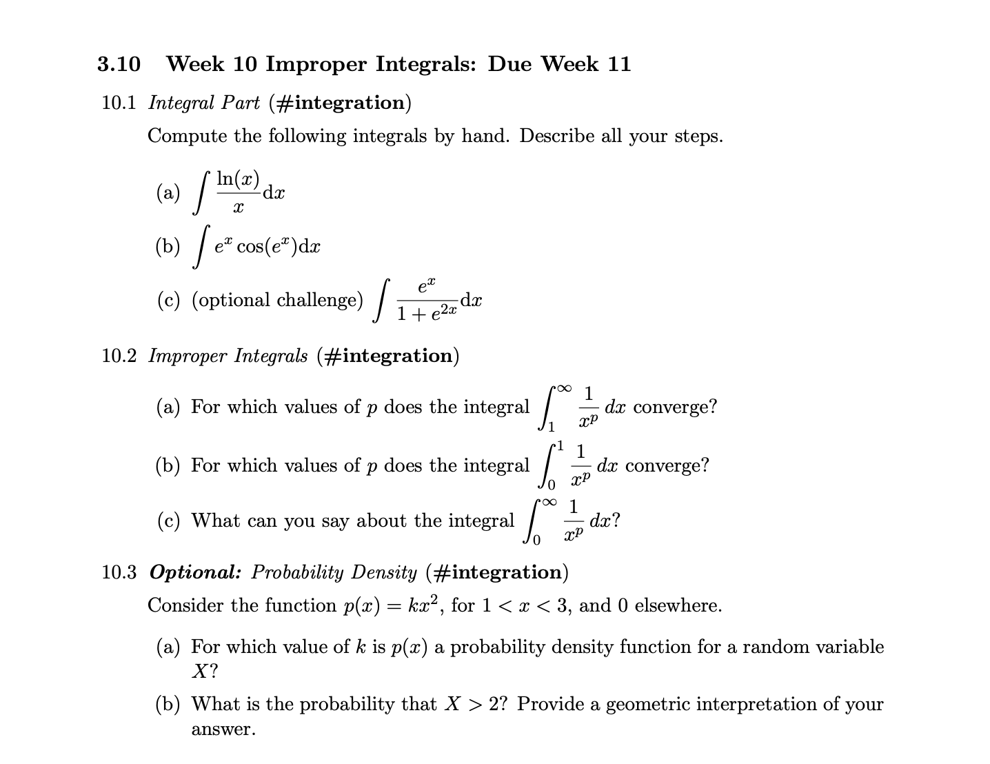 Solved 3.10 ﻿Week 10 ﻿Improper Integrals: Due Week 1110.1 | Chegg.com