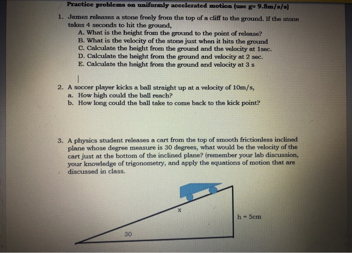 Solved Practice problems on uniformly accelerated motion | Chegg.com