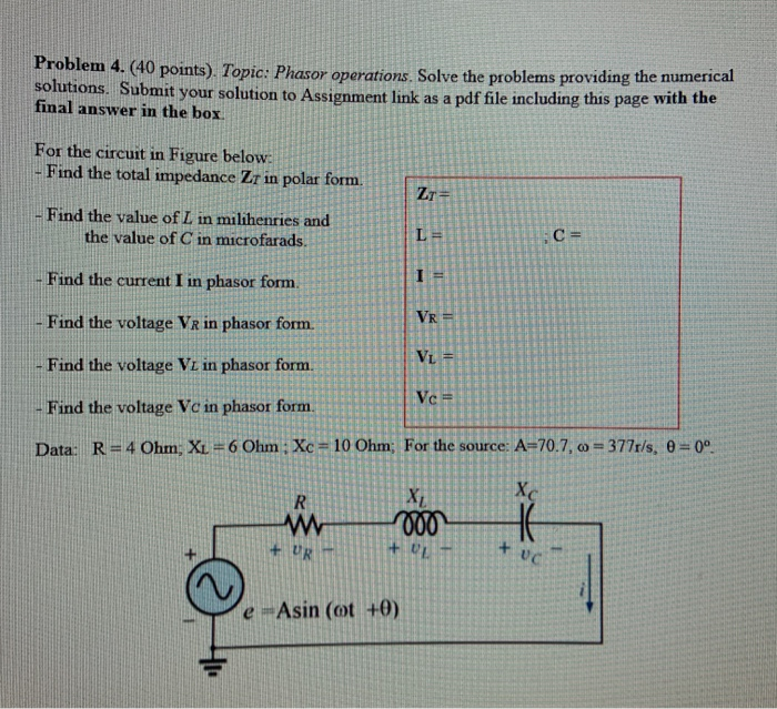 Solved Problem 4. (40 points). Topic: Phasor operations. | Chegg.com