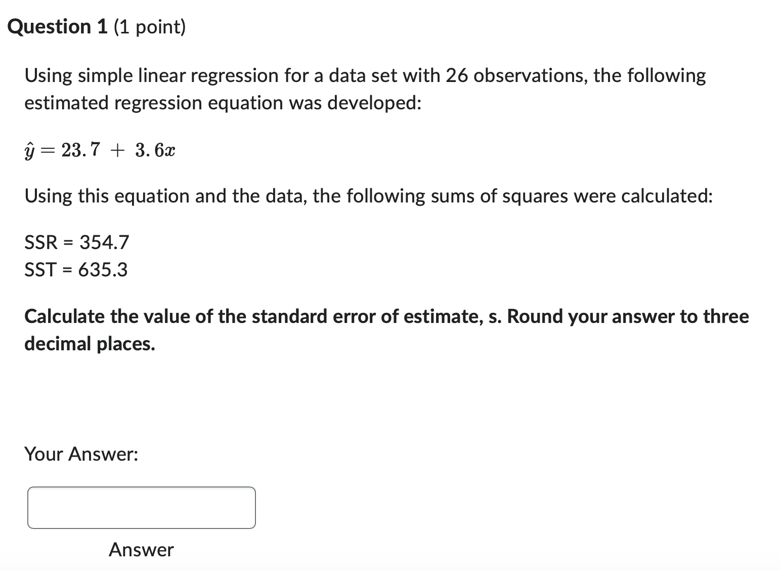 Solved Question 1 (1 ﻿point)Using simple linear regression | Chegg.com